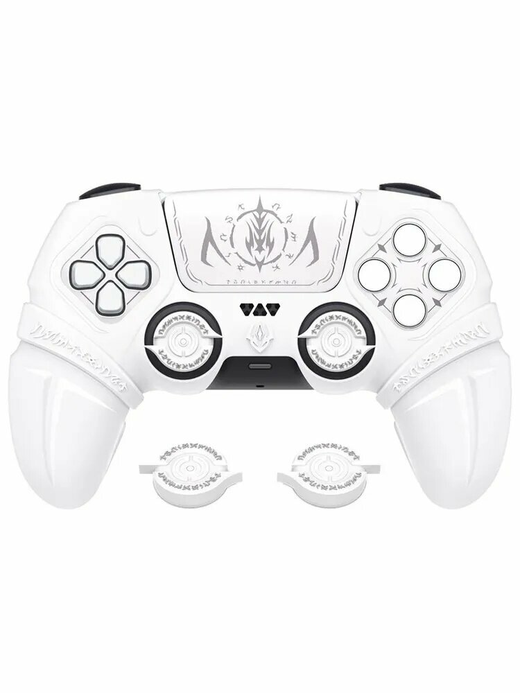 PlayVital Чехол-силикон для геймпада PS5 Runes Edition с накладками на стики и скином на тачпад, антискользящий, подходит для док-станции, Белый
