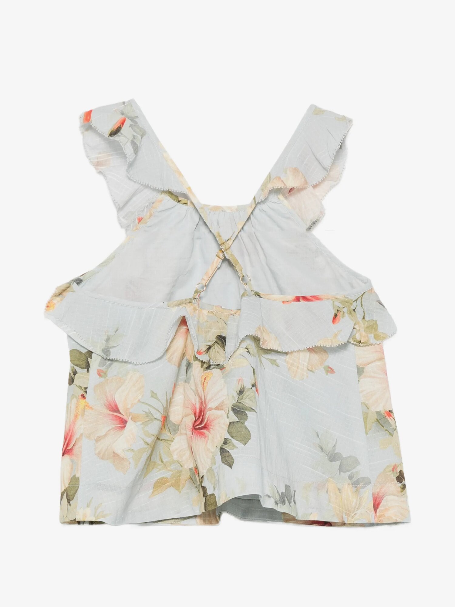 Топ ZIMMERMANN Floral-print ruffled top, размер 8 лет, синий — фото 1