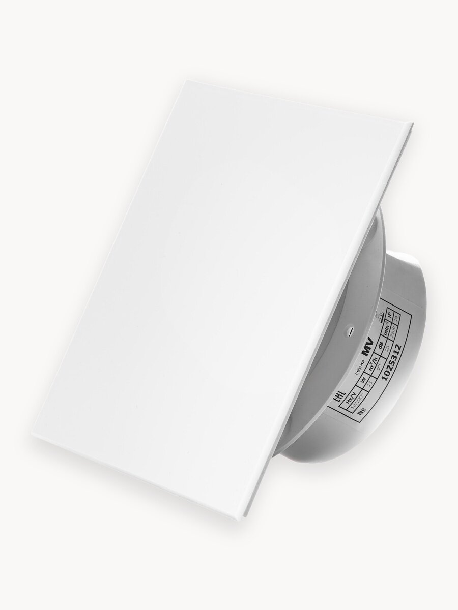Вытяжной тонкий вентилятор SlimVent МV 100, пластик квадрат белый глянцевый