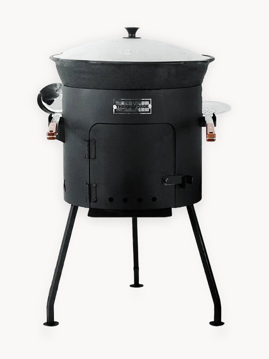 Казан чугунный с крышкой с печкой и дверцей 10 литров