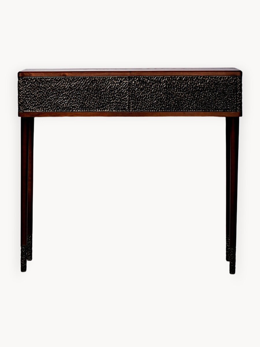 Тумба длина 100 см, консоль напольная в прихожую, дизайнерская, из массива ясеня, карагача, дуба, авторский дизайн, два ящика