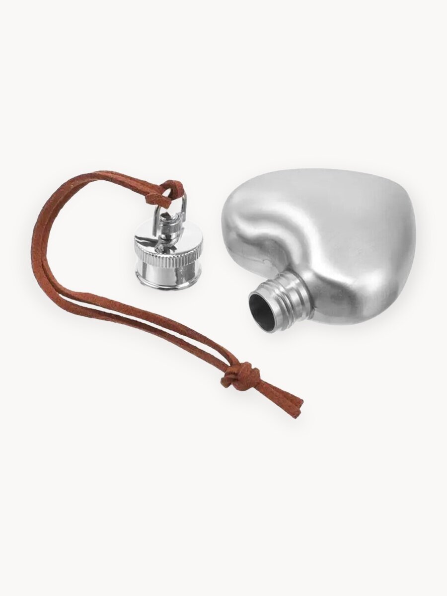 Фляжка Сердце кулон для девушки металлическая, серебристый, 30 мл