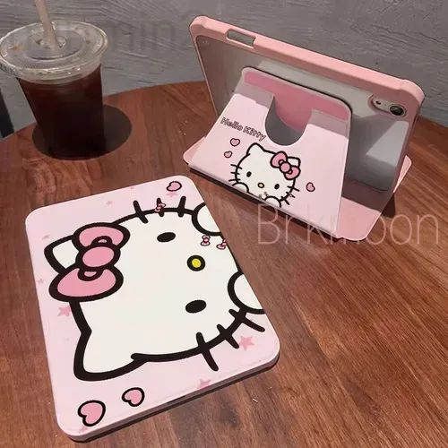 Чехол для Apple iPad 11 A16 (2025,11') с милым принтом Hello Kitty, розовый, с поворотной подставкой и защитой