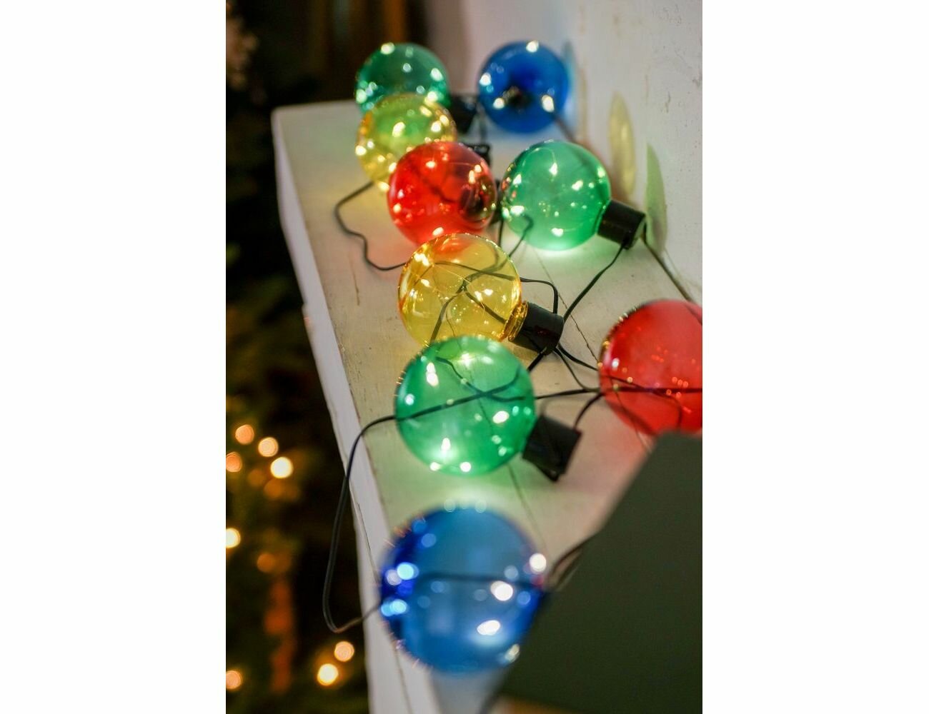 Гирлянда из лампочек палле дивертенти, 10 разноцветных ламп, 50 теплых белых микро LED-огней, 4.5+3 м, таймер, черный PVC, батарейки, Koopman International DX9500710