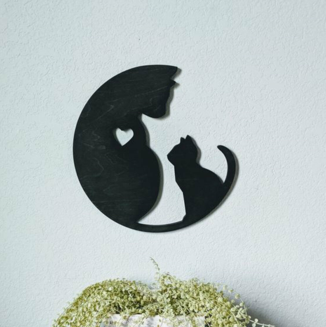 Панно 50х50 см "Кошечка и котенок" декоративное настенное чёрное, декор на стену, картина