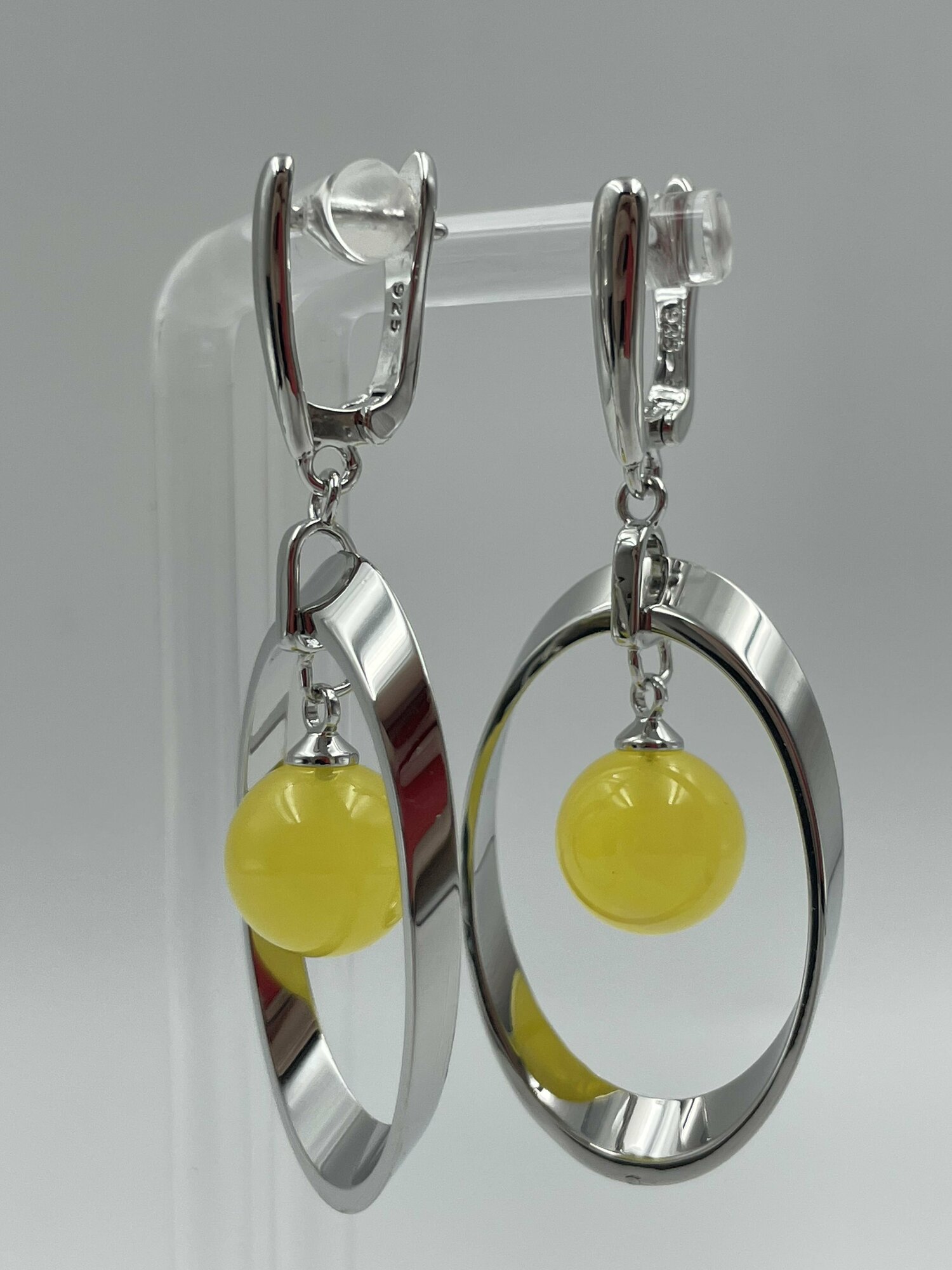 Серьги с подвесками, янтарь прессованный