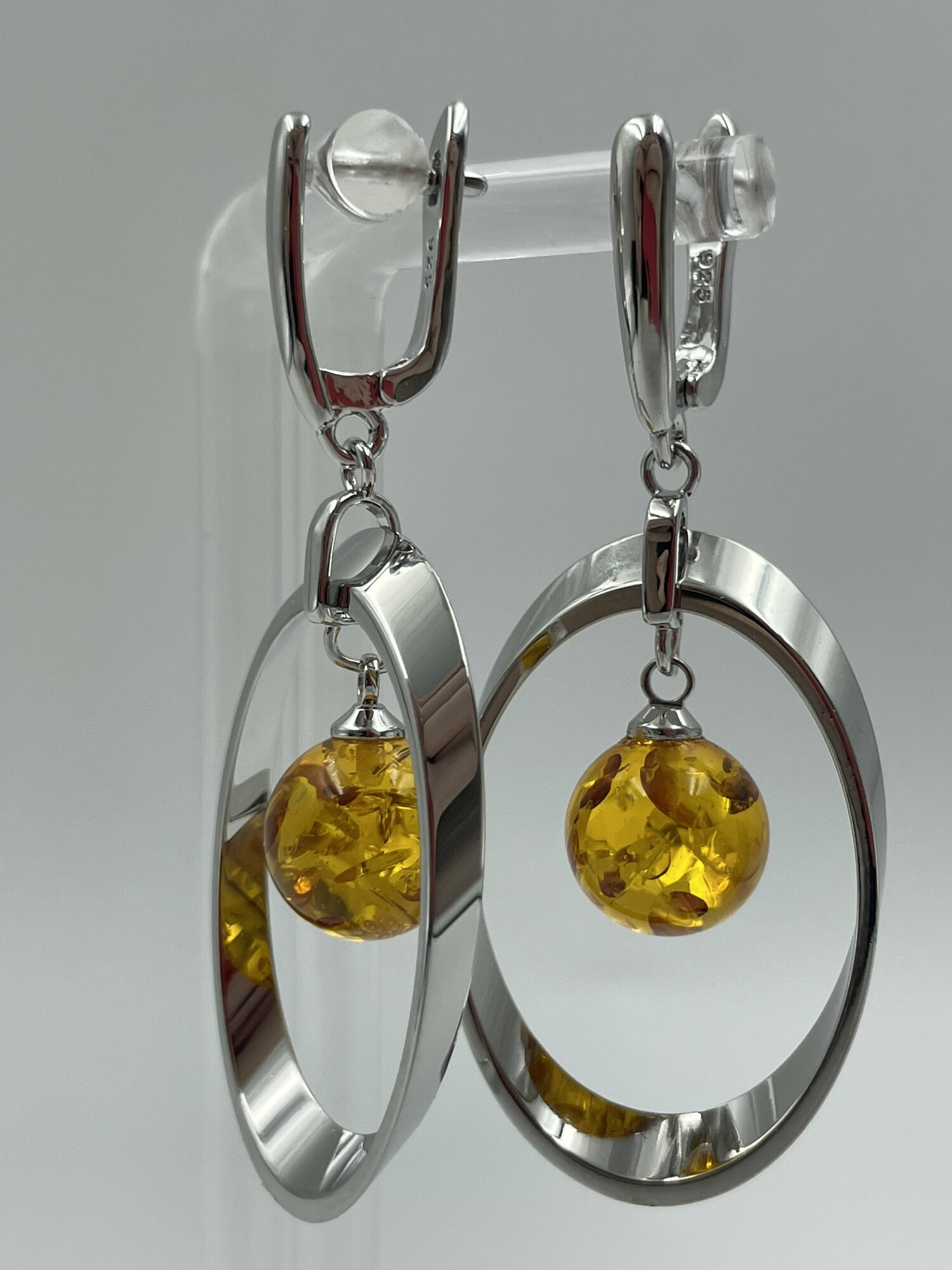 Серьги с подвесками, янтарь прессованный