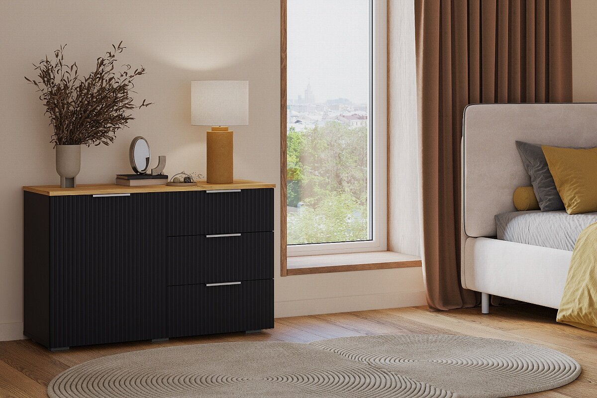 Комод МебельЛэнд24 Салерно 3 Черный 99x46x64 однодверный с 3 ящиками