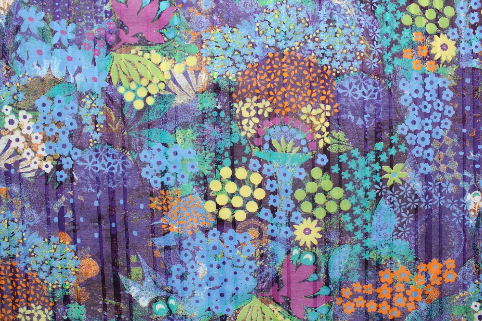 Ткань Поплин блузочный с сатиновыми полосами фиолетово-голубой, ш148см, 0,5 м