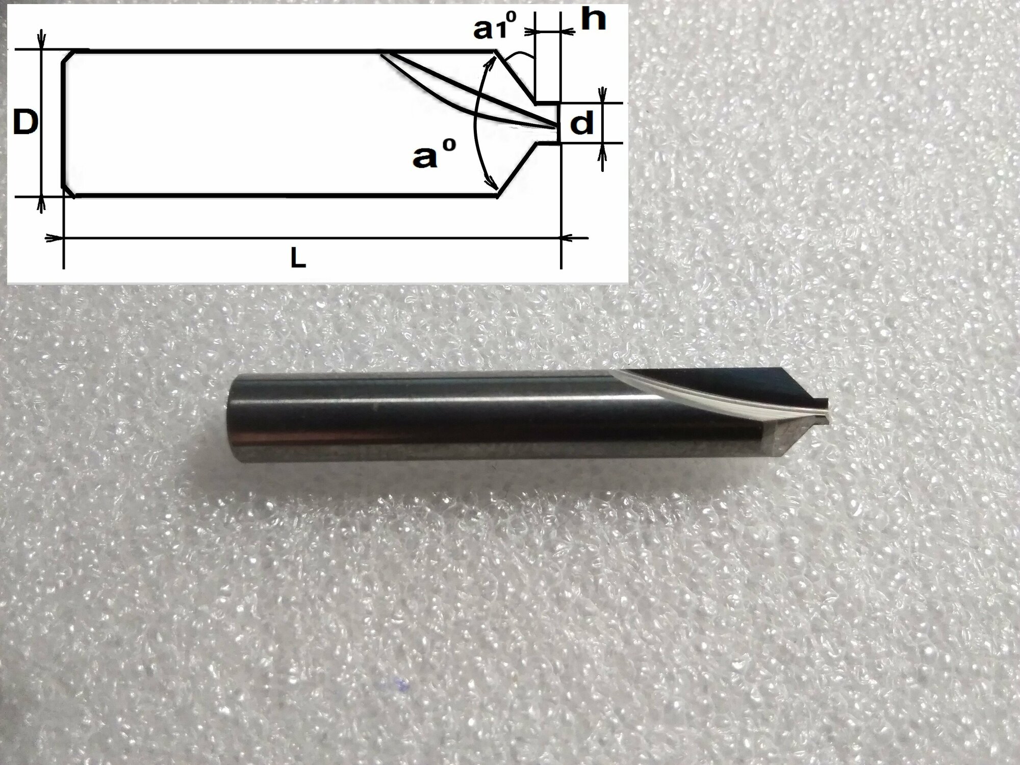 Прямая двухзаходная фреза с коническим продолжением ZH61.0, d-1.0/ a-90/ h-1.5/ a1-45 / D-6/ L-38. X series