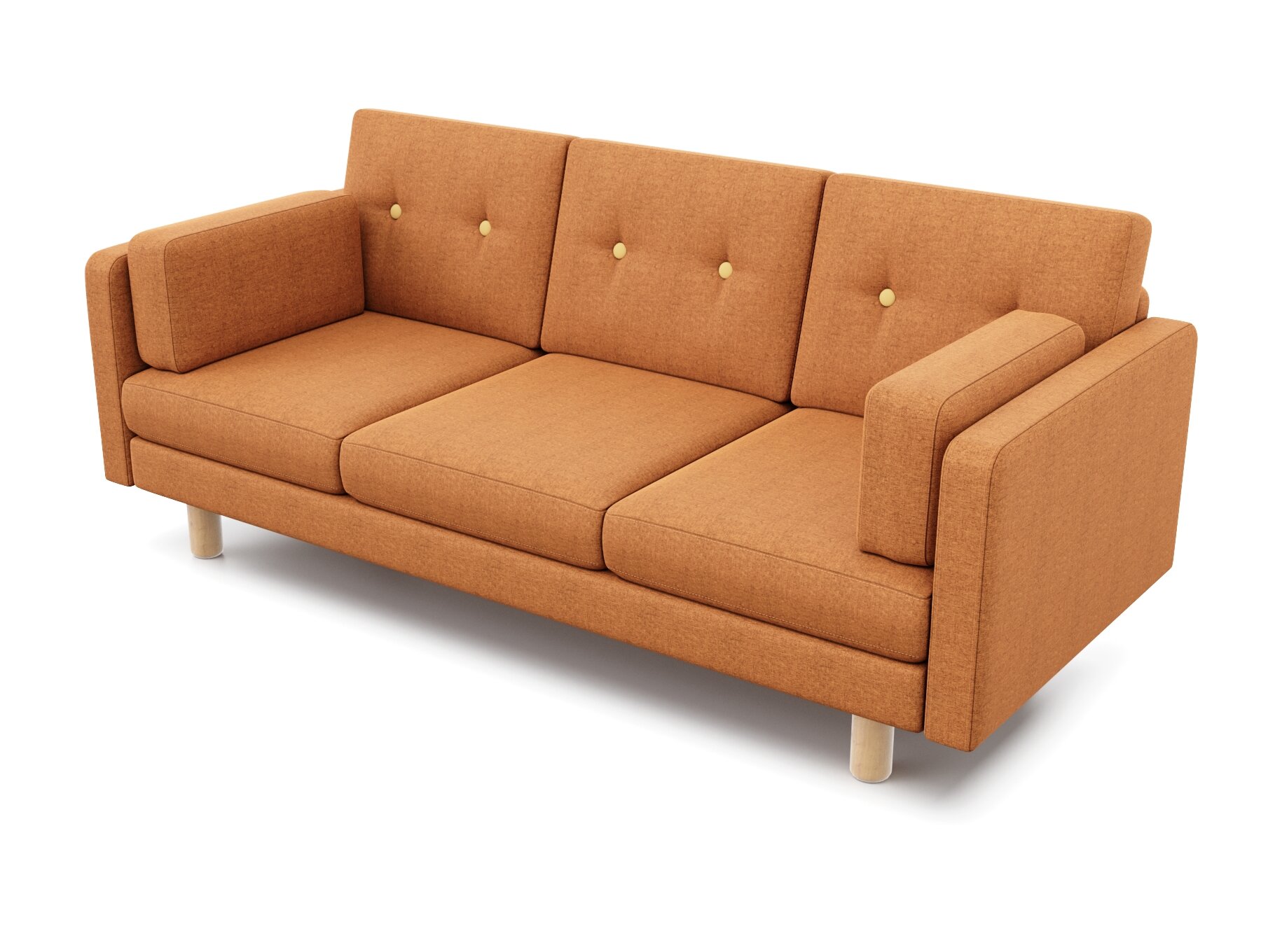 Прямой диван кушетка Arsko Ингвар-Б оранжевый, рогожка, массив дерева, офисный, для кафе и бара, на ножках, скандинавский лофт