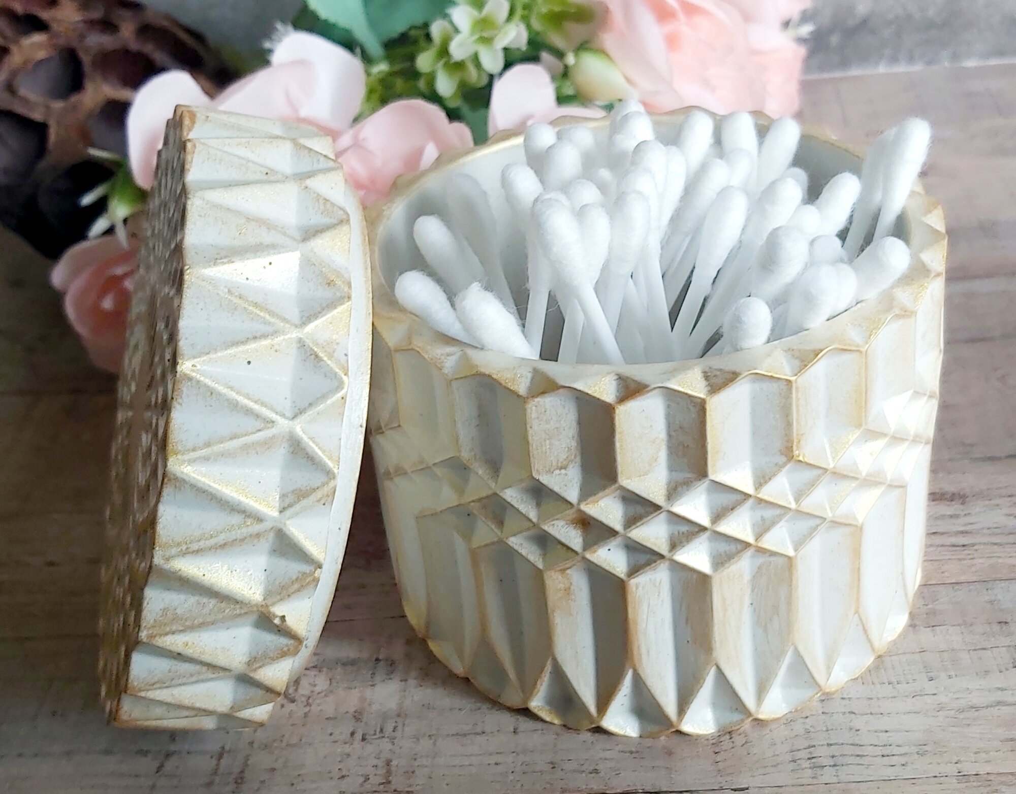 Шкатулка из гипса "Ромбики"Белый, 8,5х8,5х9см, Ручная работа