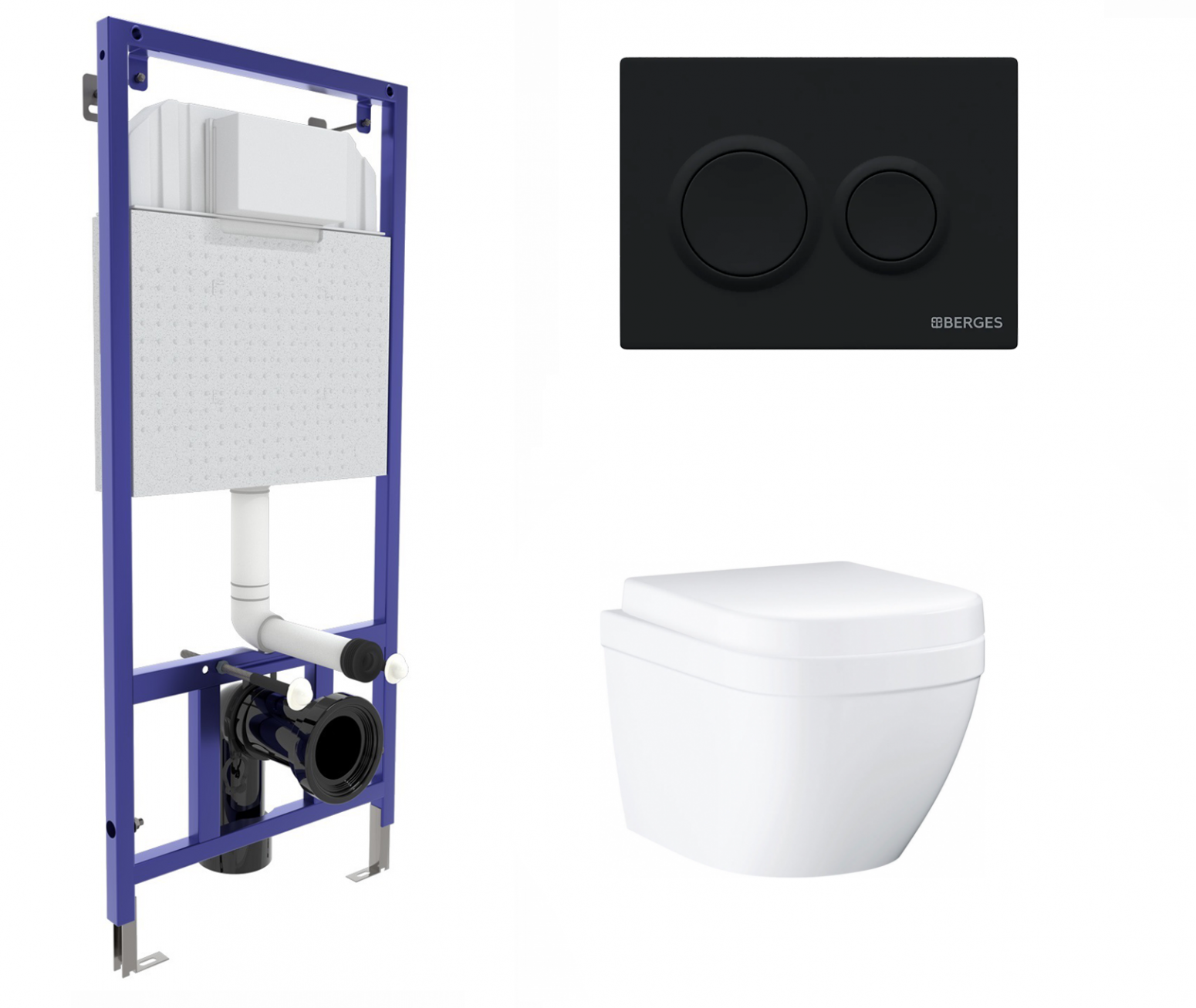 Комплект 3 в 1 инсталляция Berges Novum O5 + Унитаз подвесной Grohe Euro Ceramic 39206000 с кнопкой черной