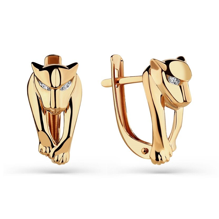 Серьги, золото, 585 проба, фианит