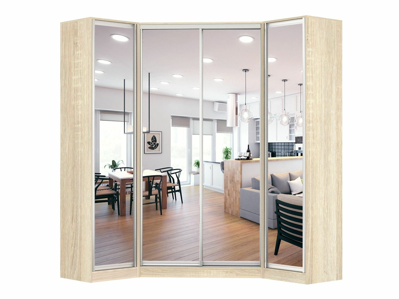 Шкаф угловой для одежды с зеркалами "Тауэр 2.2" 160/160х220х45 Дуб сонома