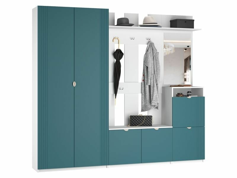 Прихожая в коридор "Санторини 4" 225х200х35 Аквамарин