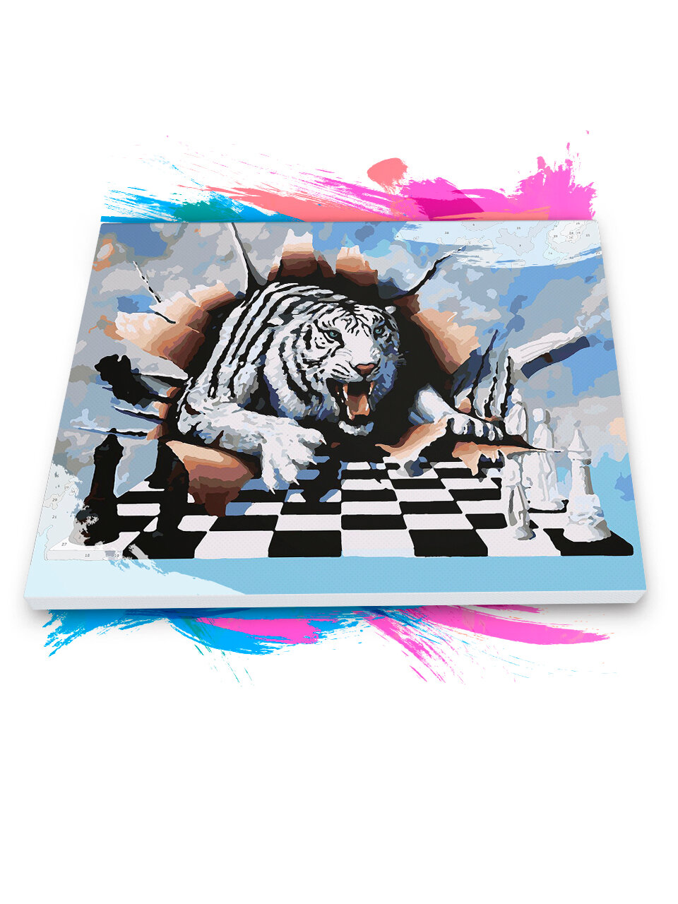 Картина по номерам на холсте Белый тигр и шахматы, 40 х 50 см