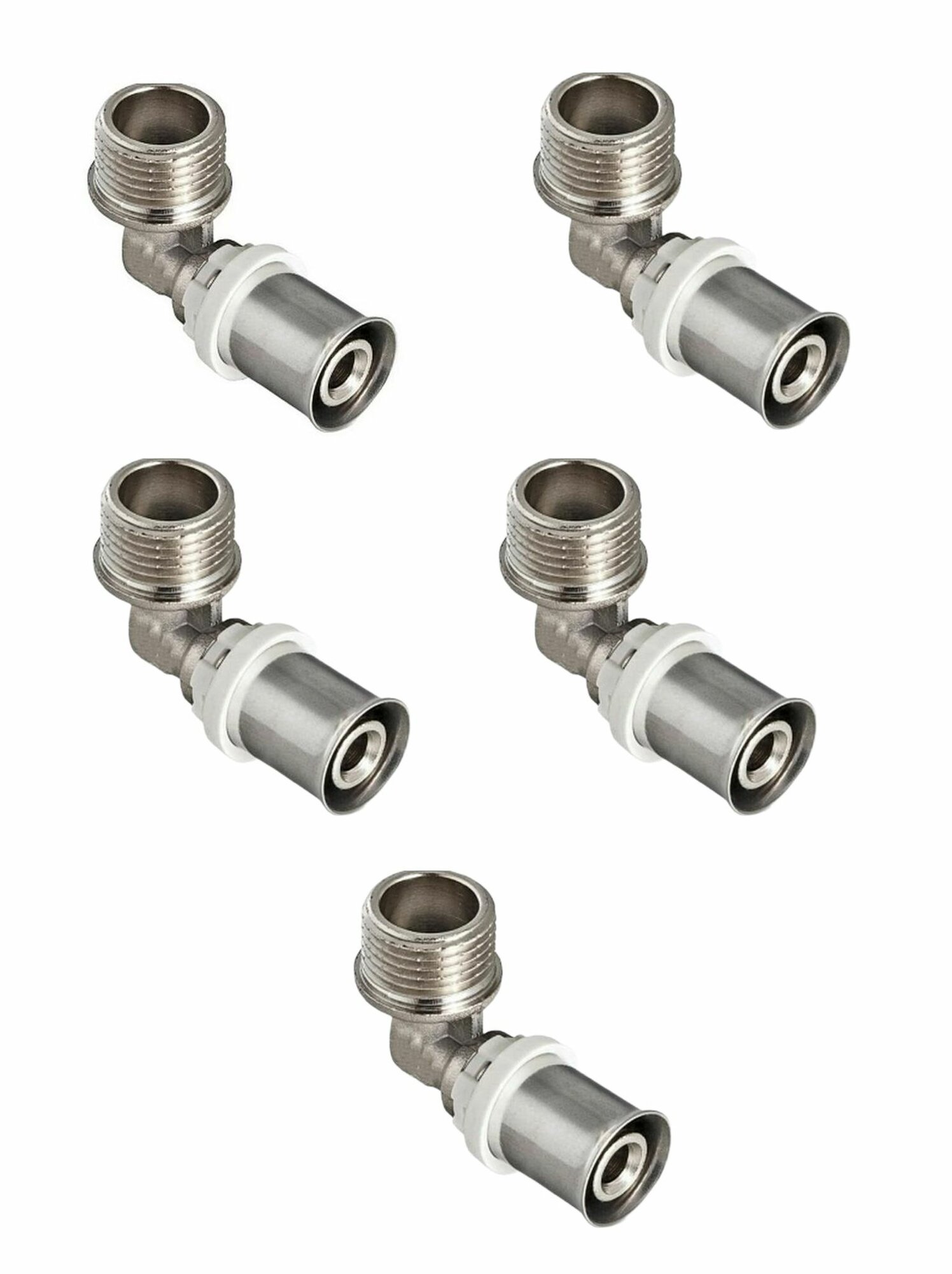 Пресс-фитинг (уголок) никелированный Ф16 - 1/2" нар. TIM F-L1602MN-5 шт.