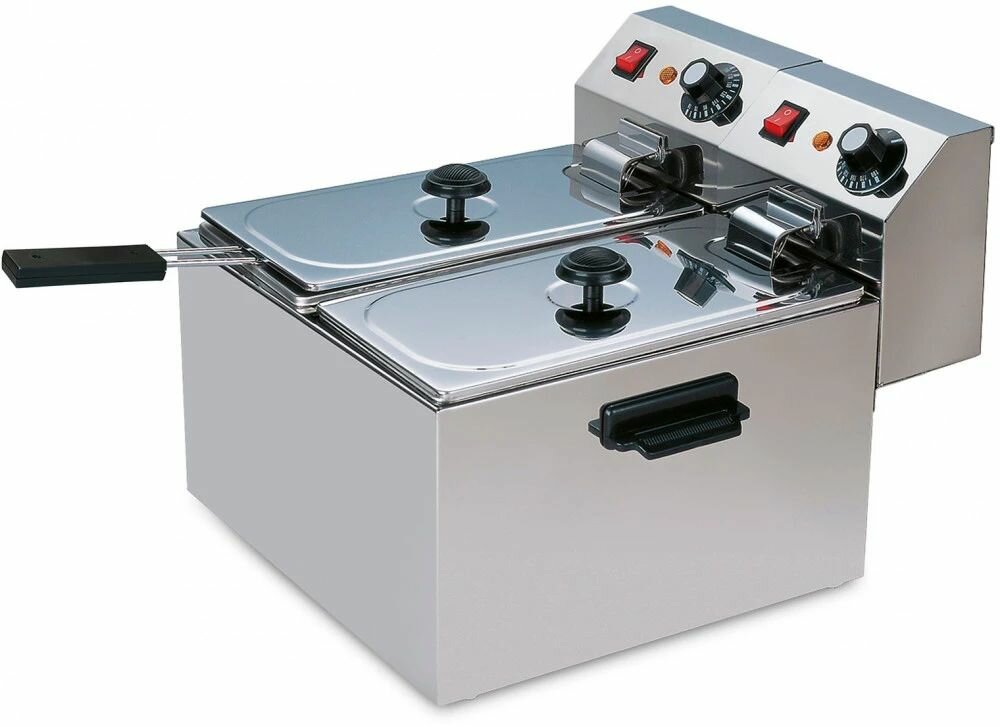 Фритюрница электрическая, 8 литра, 2 корзина и 2 ванны, 4 кВт, Viatto VA-DF44, для общепита, профессиональная