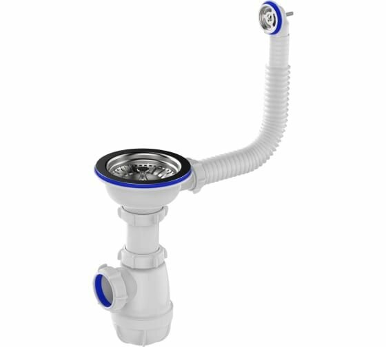 Сифон для мойки Aquant 3 1/2"х40 с мет. реш. с круглым переливом B0142-29-MR