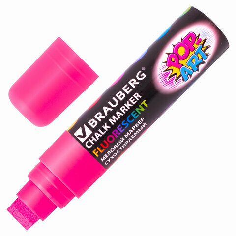 Маркер меловой "POP-ART" розовый, 15 мм, сухостираемый, для гладких поверхностей, BRAUBERG, 151540