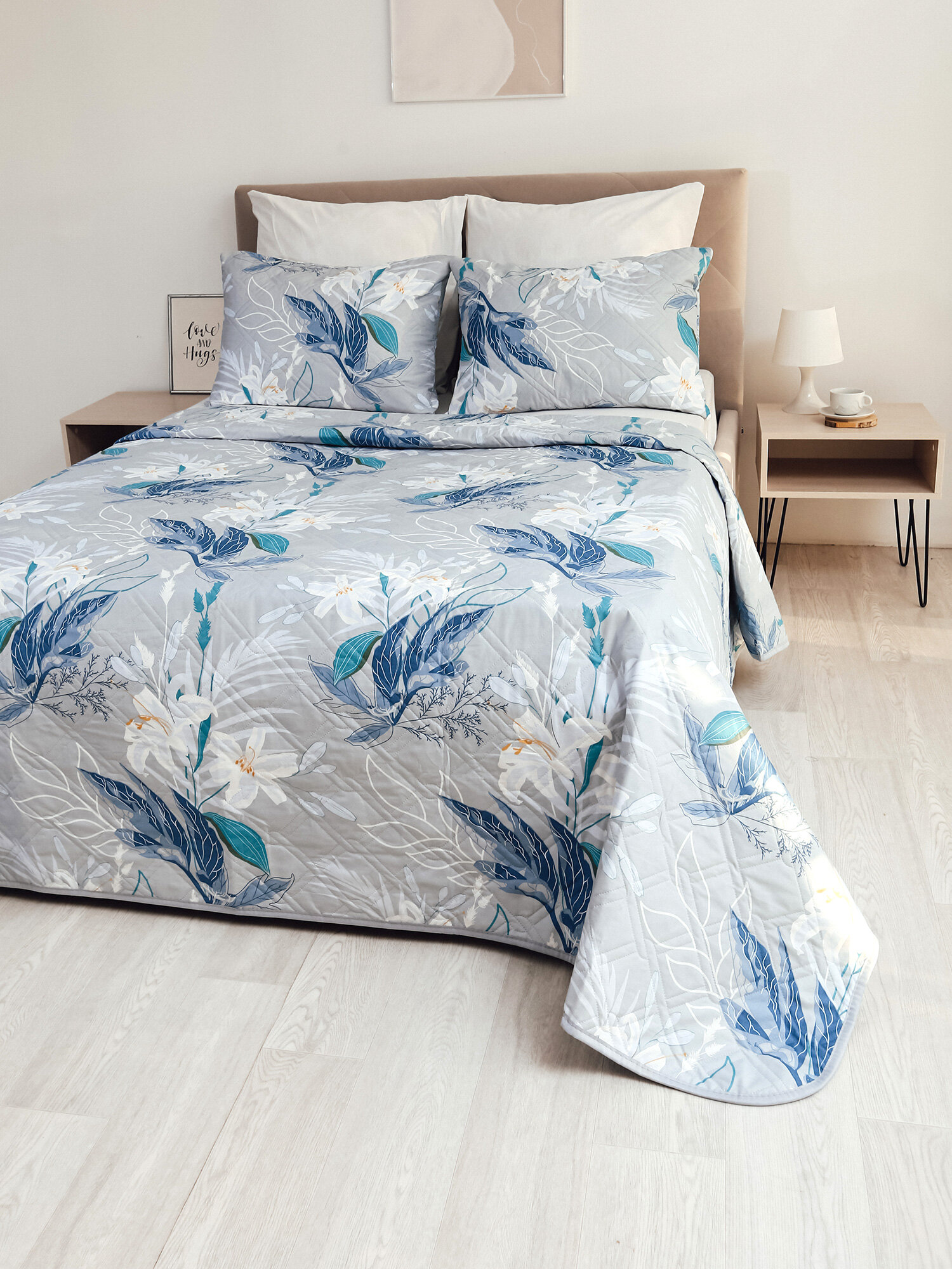 Покрывало из полисатина PLB-026 Elintale (серый-голубой), Покрывало 215x240