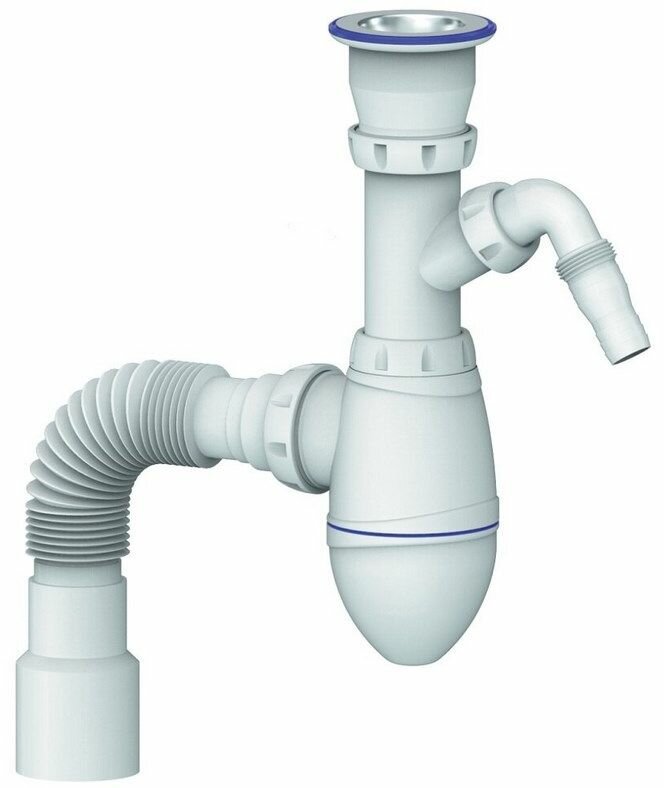 Сифон для умывальника Unicorn 1.1/2"х40, нержавеющий выпуск, отвод для стиральной машины, винт 80мм, с универсальной гибкой трубой, 40х40/50 A320V ИС.110314 533255