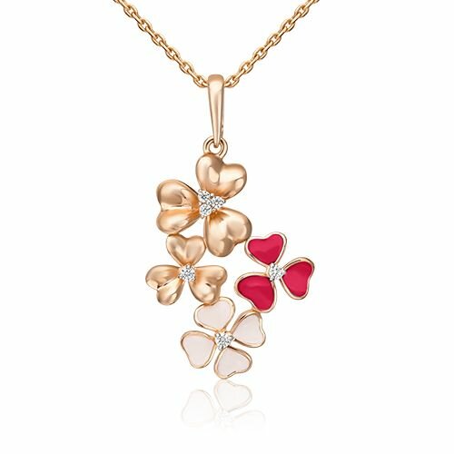 Подвеска, красное золото, 585 проба, фианит, эмаль
