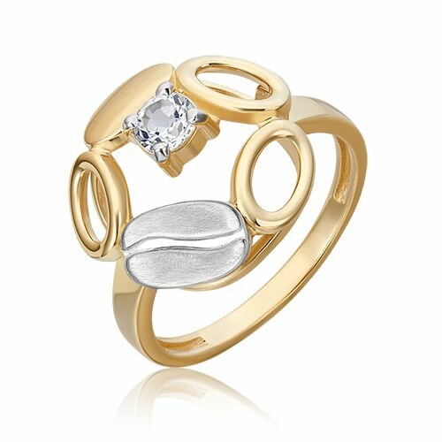 Кольцо, комбинированное золото, 585 проба, родирование, топаз