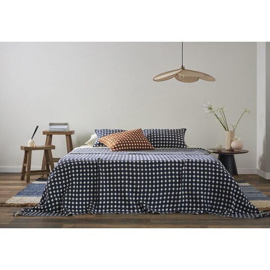Покрывало Tkano из хлопка Polka dots Essential, 230х250, темно-синий
