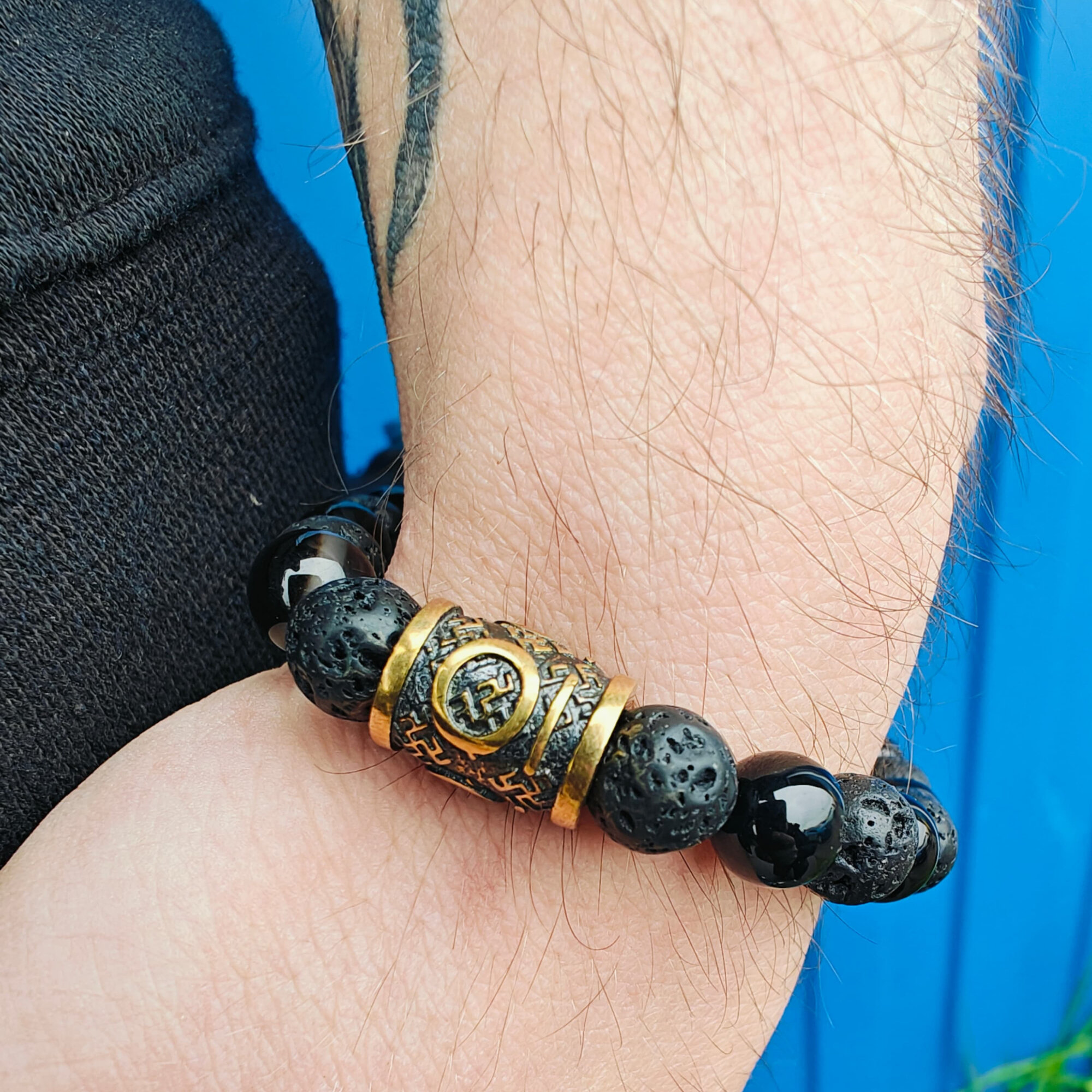 Браслет, вулканическая лава, агат