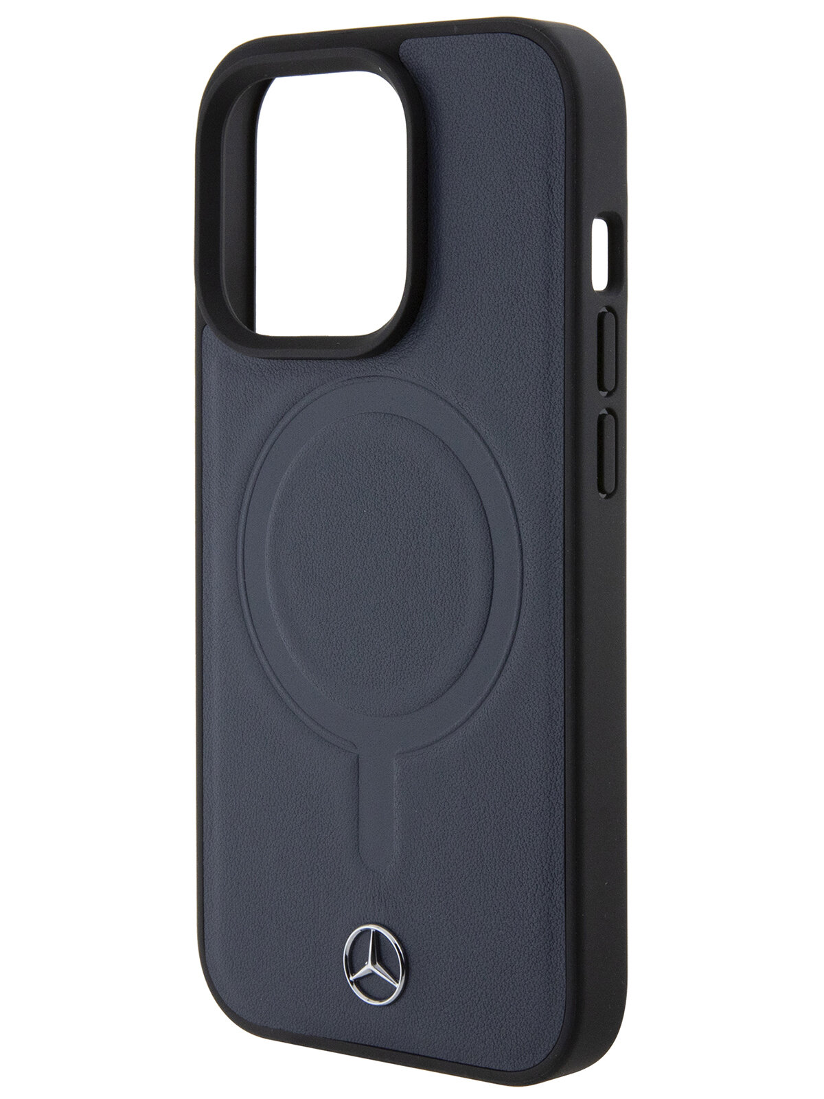 Mercedes для iPhone 15 Pro чехол Leather Plain Smooth with Ring Hard Navy (MagSafe)