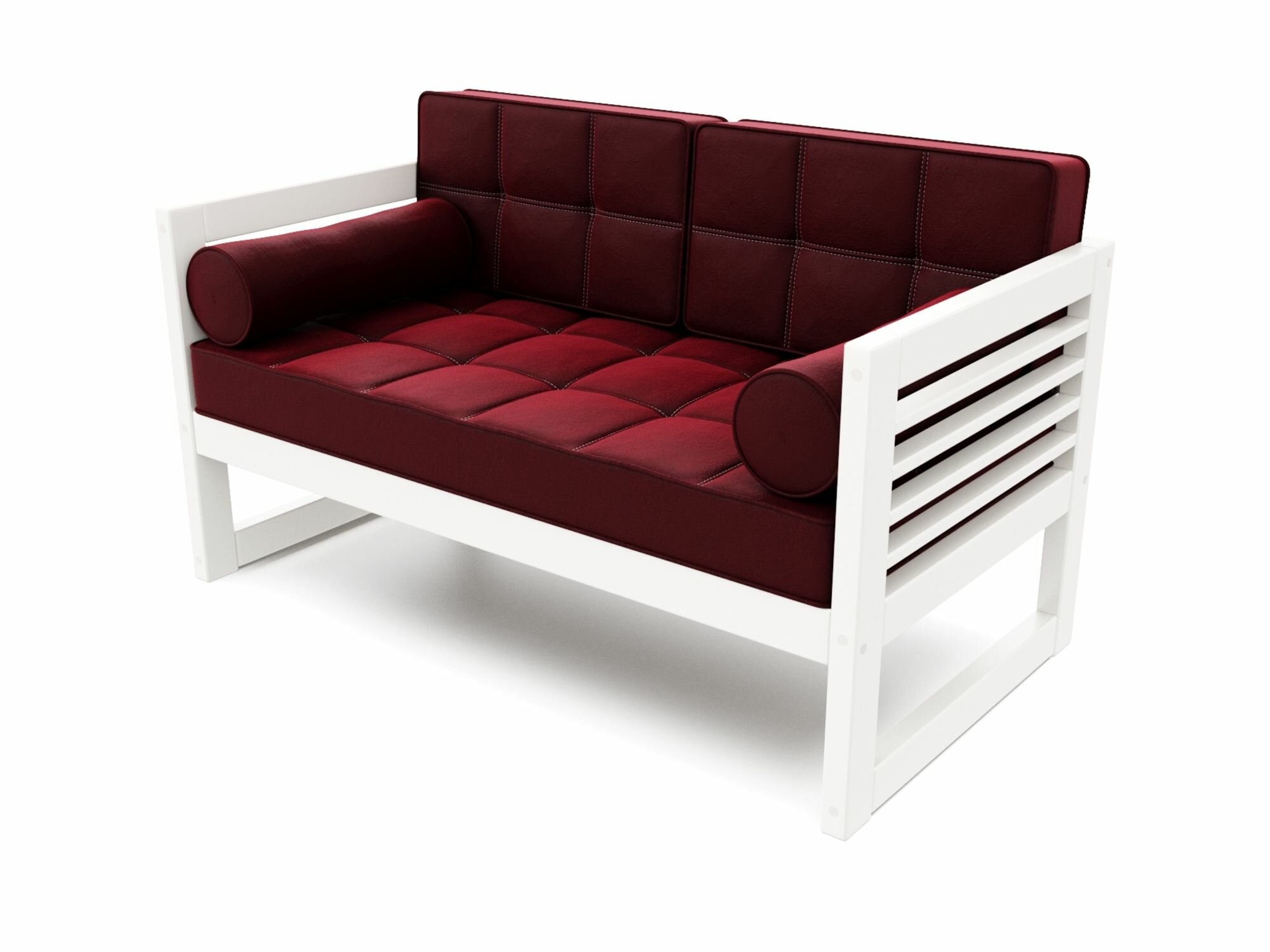Диван кушетка деревянный Arsko Сега-М, бордовый-белая эмаль, велюр, двухместный, массив дерева, кухонный, офисный