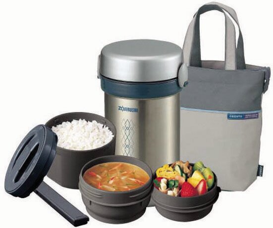Термос для еды с сумкой ZOJIRUSHI SL-NC 09 ST, с тремя контейнерами 0.31/0.33/0,22 л, цвет стальной