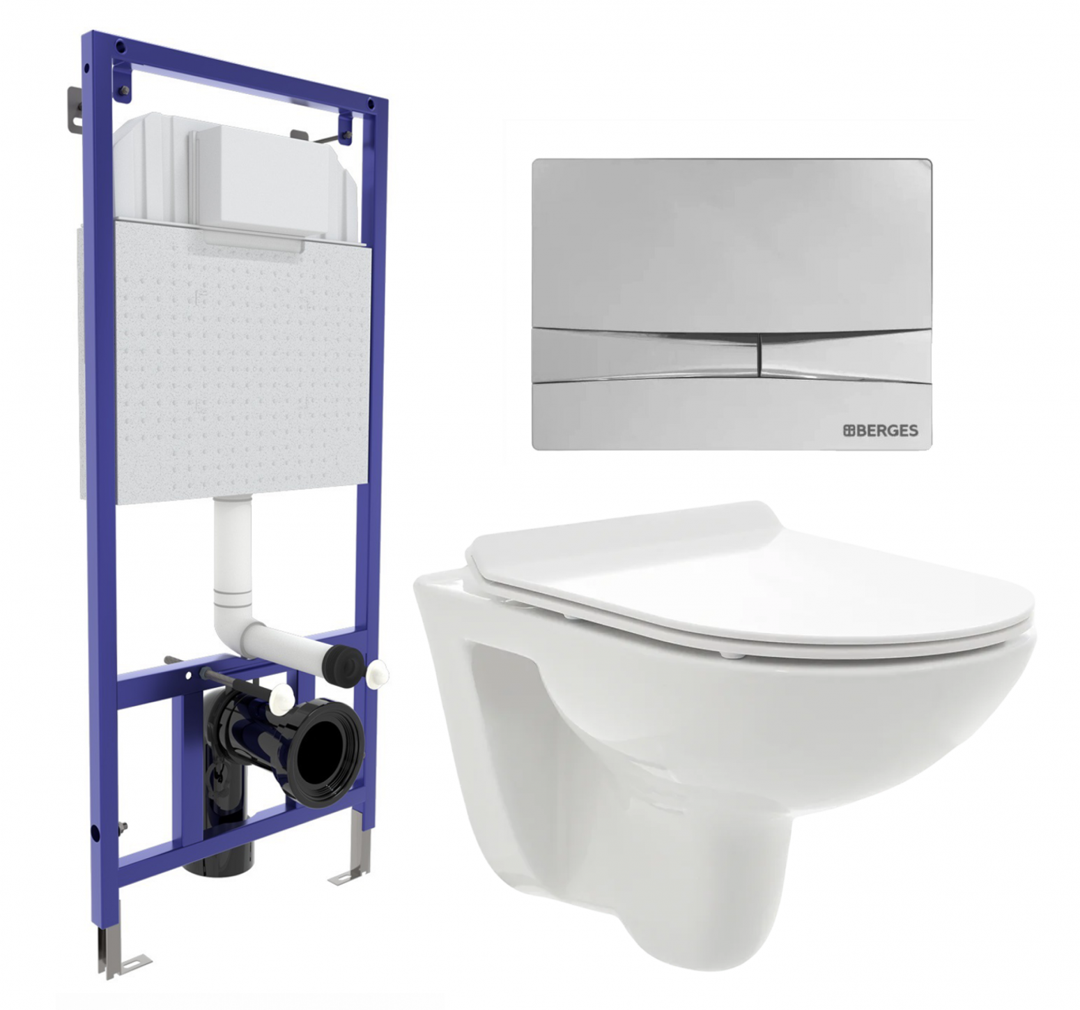 Комплект 3 в 1 инсталляция Berges Wasserhaus Novum 040253 + Унитаз подвесной AQUAme AQM2008 + кнопка хром