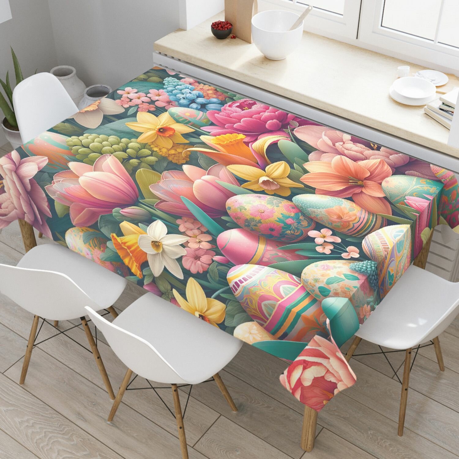 Прямоугольная тканевая скатерть на стол JoyArty с рисунком "Пасхальная весна" 145 на 180 см, серия Пасха