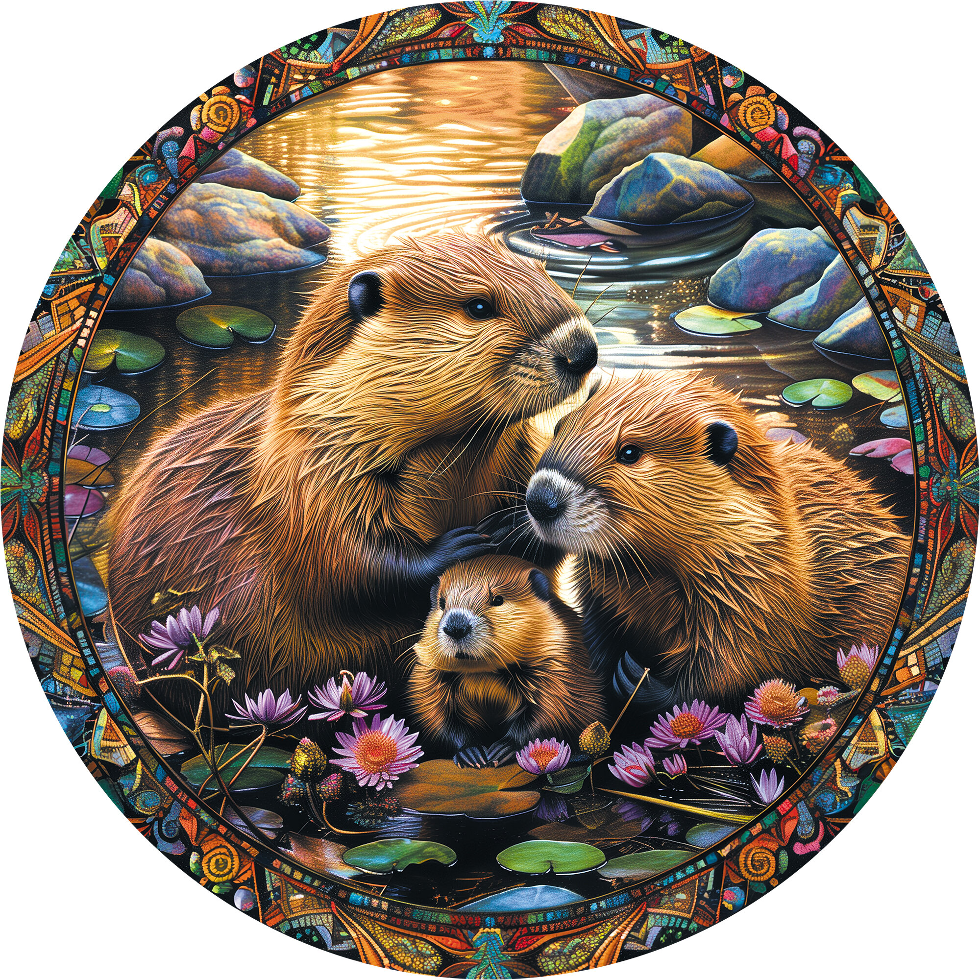 Деревянный пазл "Семья бобров" / 30х30см, 220 деталей / Подарок для взрослых и детей