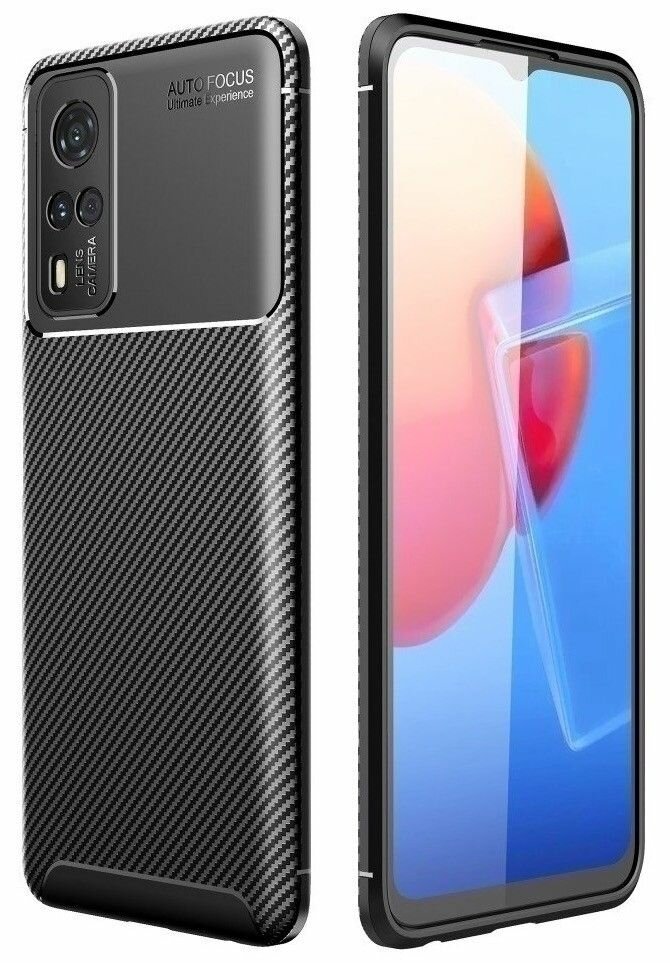 Накладка силиконовая для Vivo Y53S 4G / Vivo Y31 под карбон чёрная