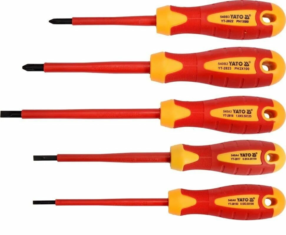 Набор диэлектрических отверток YATO 5 шт, HRC 56-60, сталь S2, VDE, YT-2827
