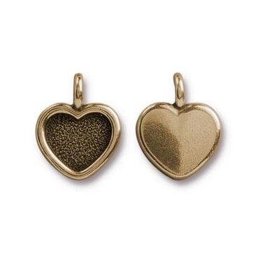 Рамка 16х13х5мм (внутренний размер 10х7.2мм), TierraCast, Сердце, с поперечной петелькой, базовый материал - оловянный сплав, бронзовое с чернением, 2 шт.