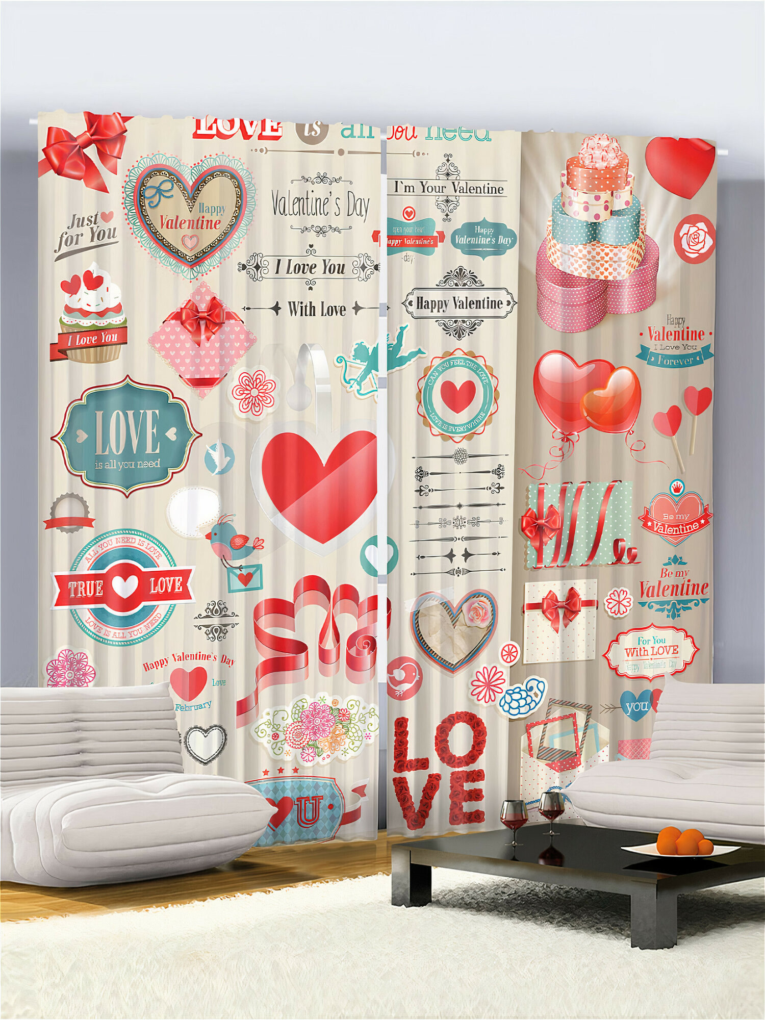 Фотошторы из ткани габардин 150-260 см 2 шт. /3D шторы / В детскую / Для гостиной, спальни и кухни