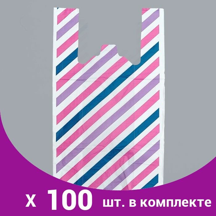 Пакет "Параллели", полиэтиленовый, майка, 40 х 80 см, 22 мкм (100 шт)