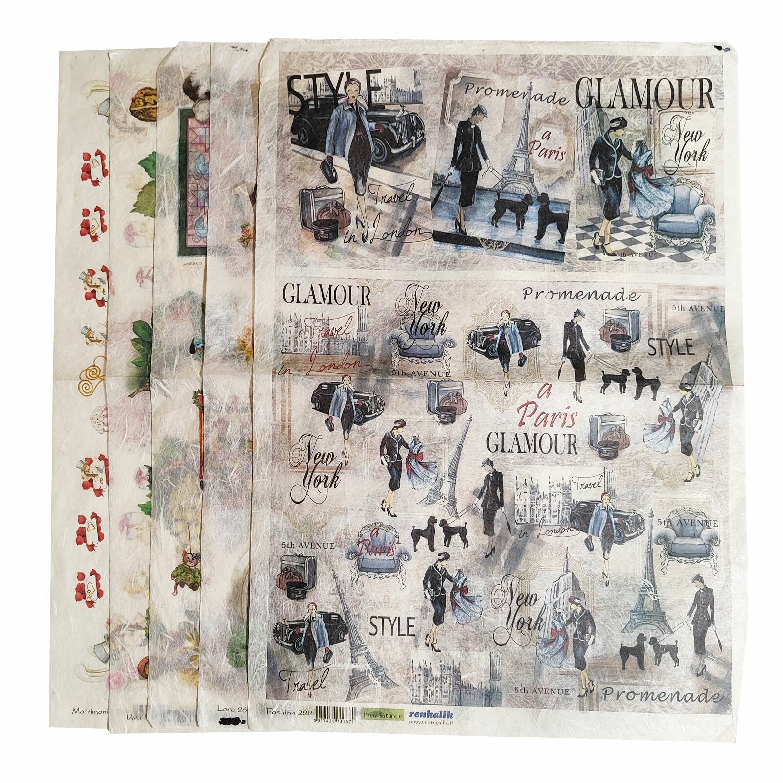 Декупажная карта набор, бумага рисовая, салфетки для декупажа 5 листов