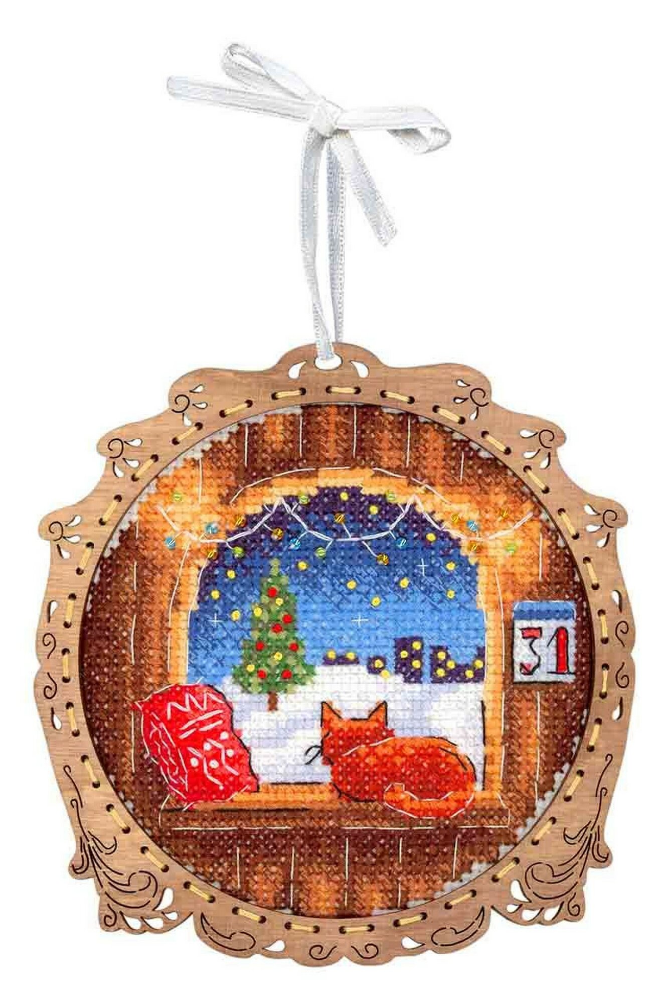 Вышивка Миниатюра. Окно в зимний вечер 13x12 см.