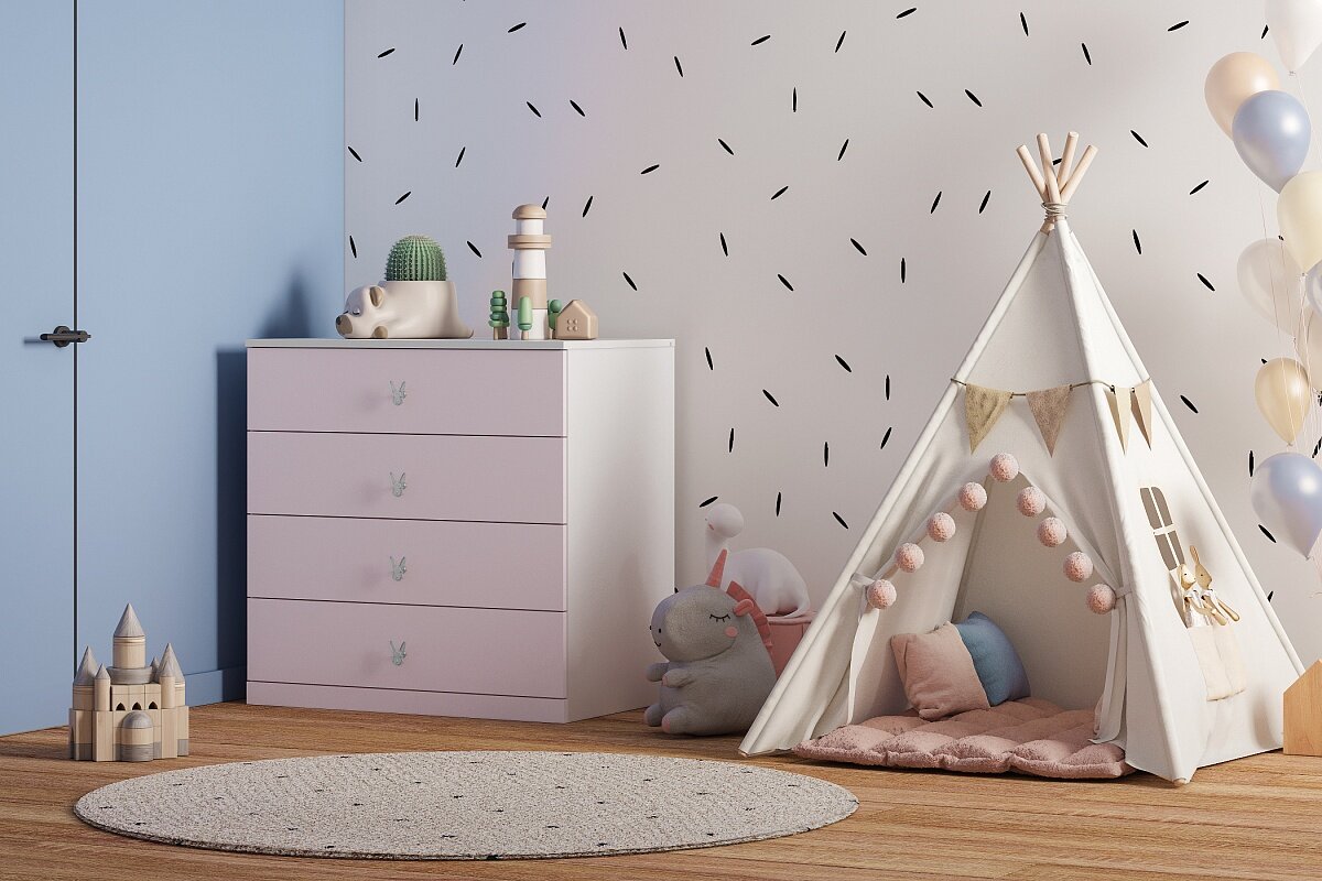 Комод МебельЛэнд24 Банни - 4 МДФ Розовый Лайт 80x52x80 с 4 ящиками