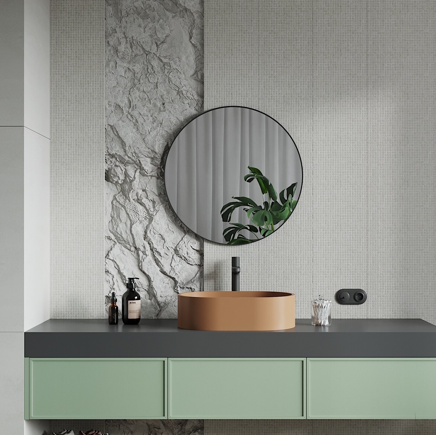 Зеркало TODA ALMA, настенное, черное, круглое, без подсветки, 60см