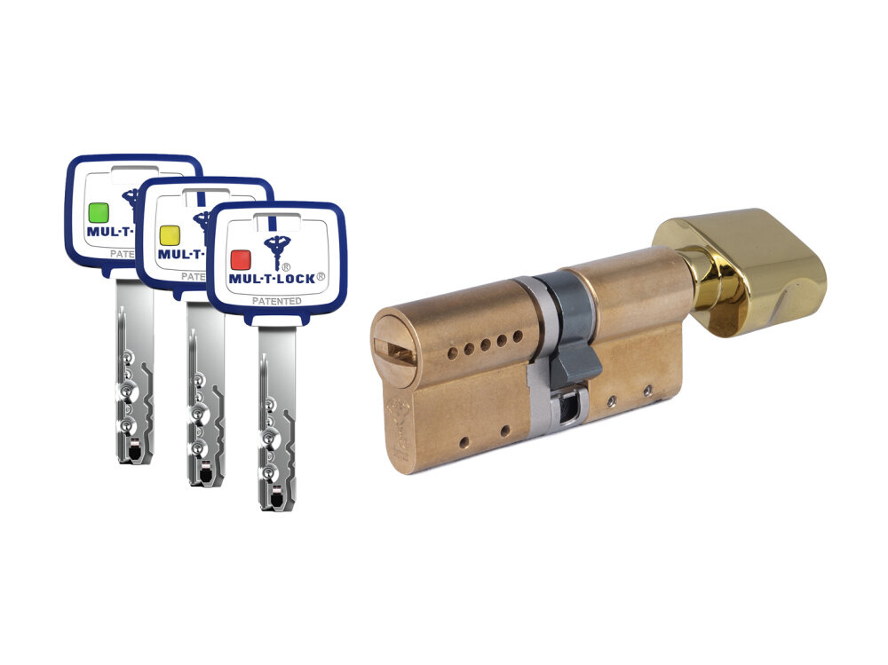 Цилиндр Mul-t-Lock MTL800 Светофор ключ-вертушка 76мм (размер 33х43В мм) - Латунь, Флажок
