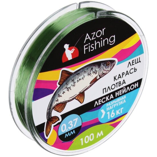 Леска Azor Fishing Лещ, Карась, Плотва, нейлон, 100м, 0.37мм, 16,0кг, зеленая