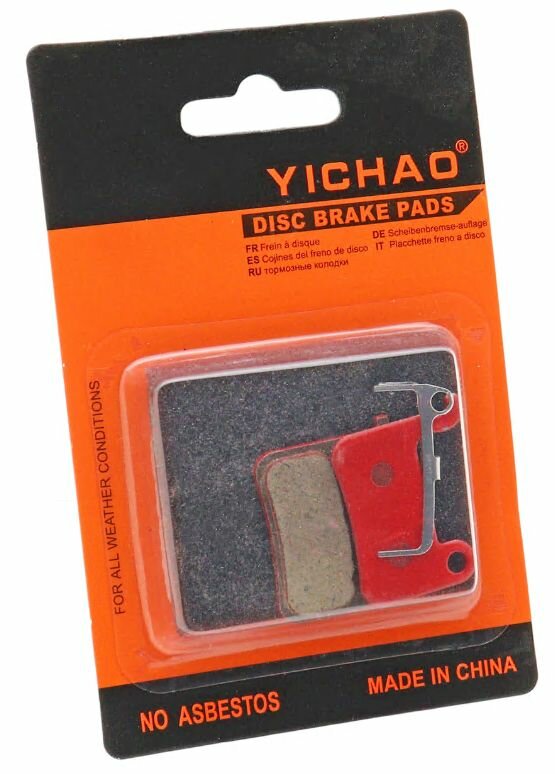 Колодки тормозные вело на дисковый тормоз YICHAO RB-D22 (красные, материал органика)