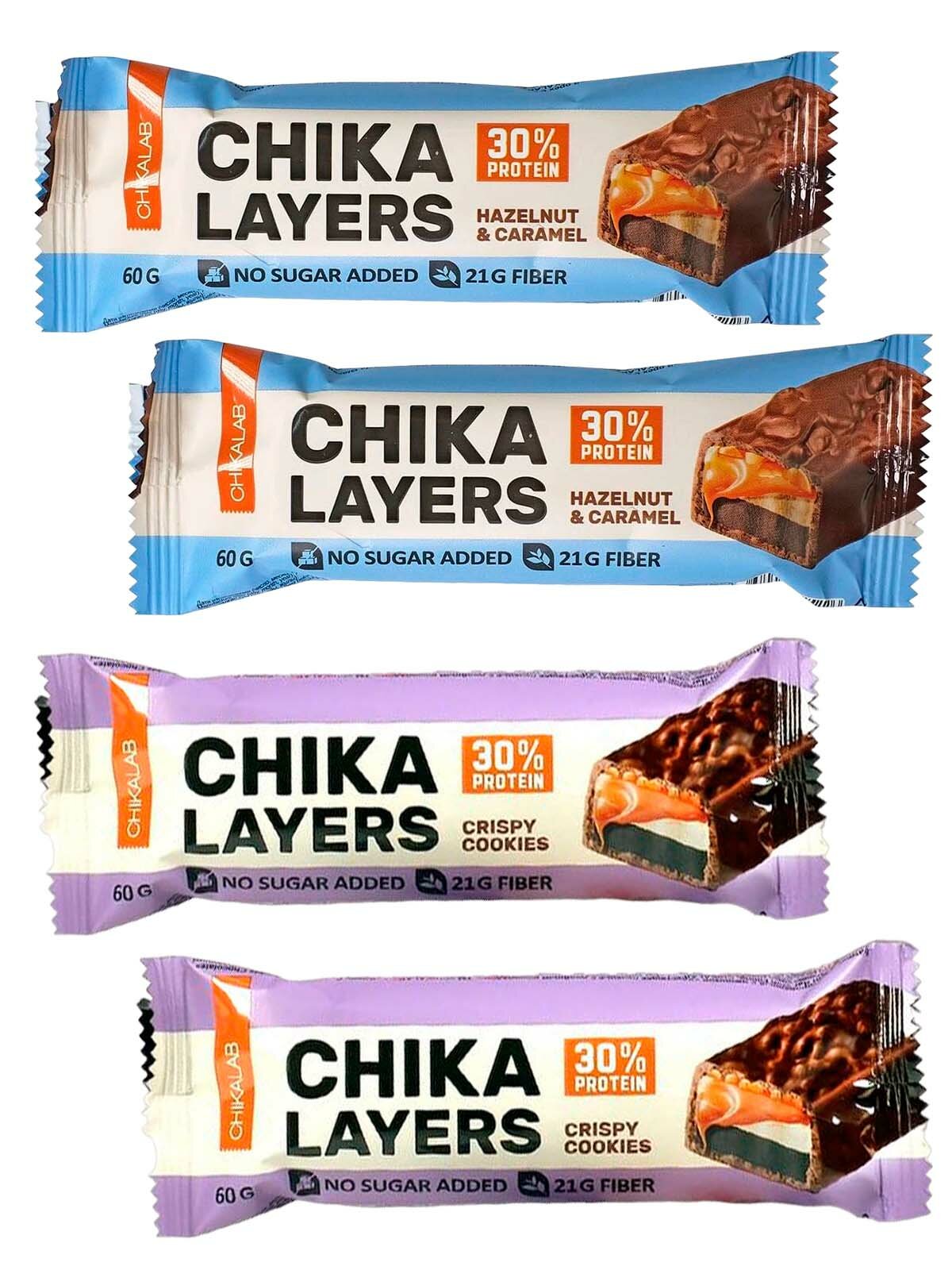 Протеиновый батончик Chikalab Chika Layers 4 x 60 г, Микс 3
